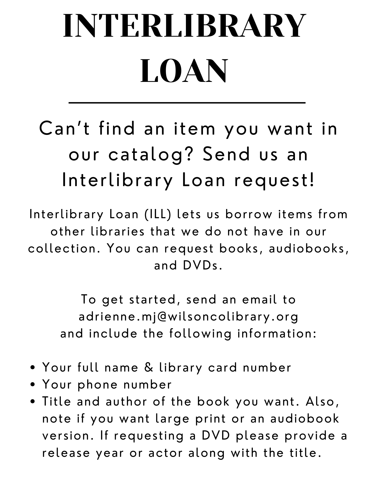 Mt. Juliet-Wilson County Library: Interlibrary Loan